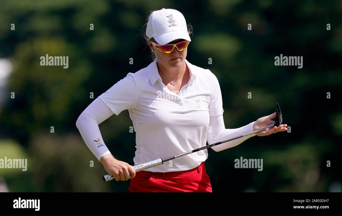 Manon de Roey, of Belgium, on the first green during the second round ...