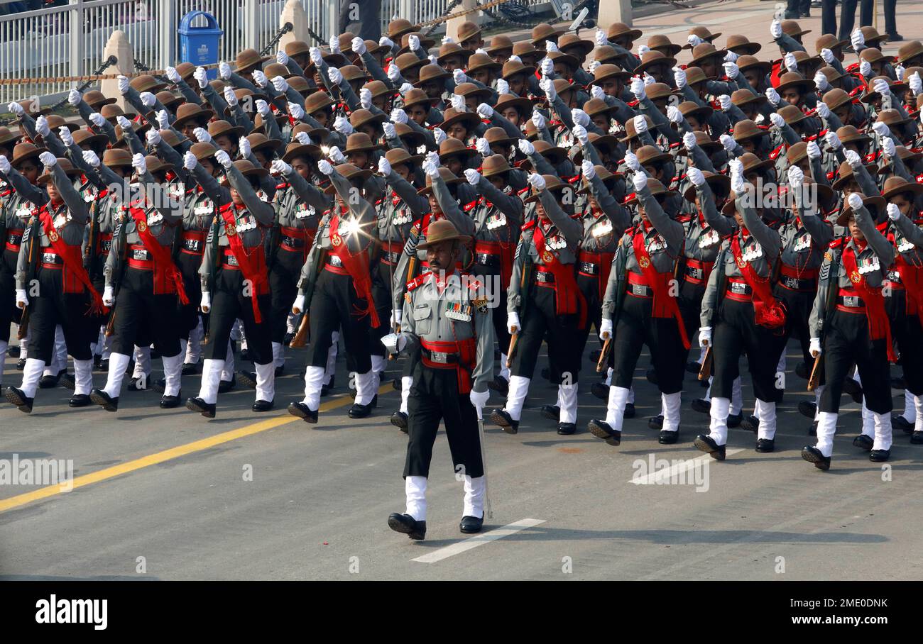 New Delhi, India. 23rd Jan, 2023. Indian Assam Rifles marching ...