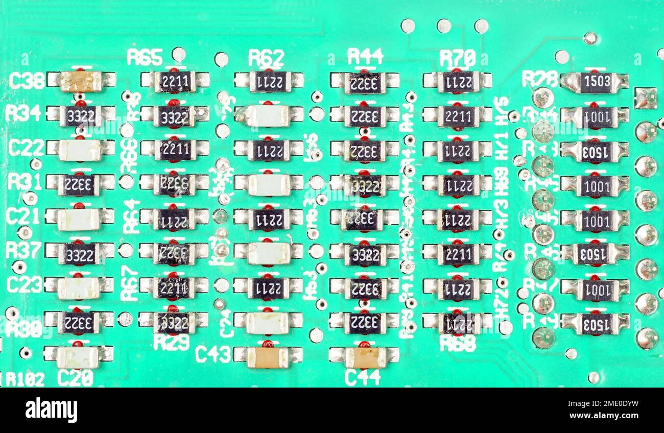 A film resistors soldered line up on PCB boards Stock Photo - Alamy