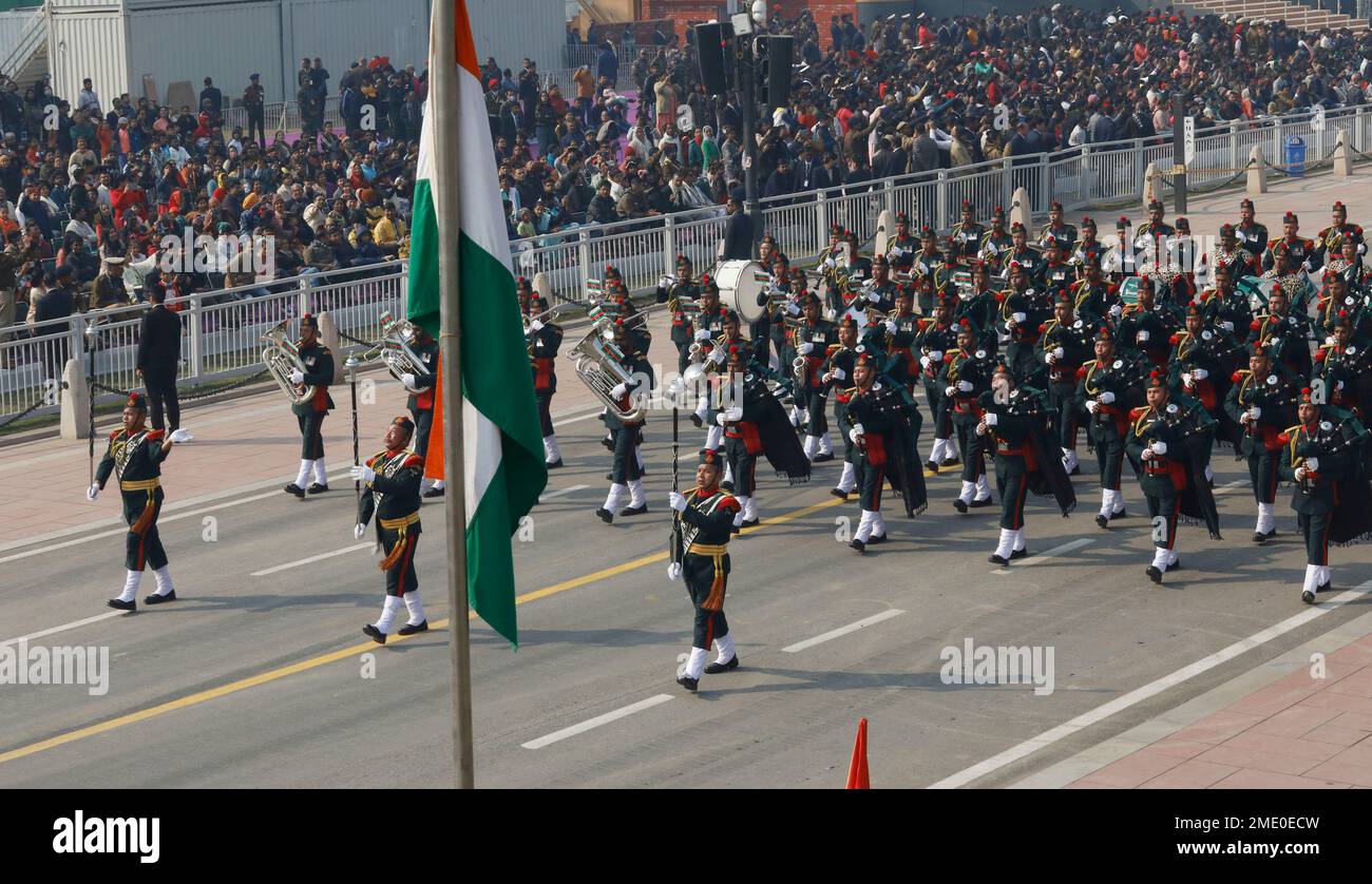 New Delhi, India. 23rd Jan, 2023. Indian Assam Rifles band march at ...