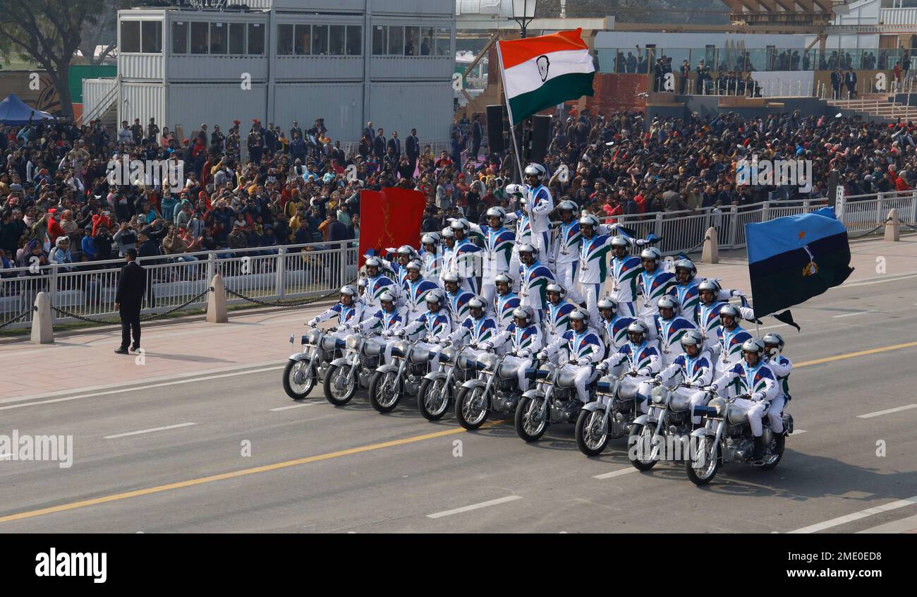 New Delhi, India. 23rd Jan, 2023. ITBP motorcycle daredevil team ...