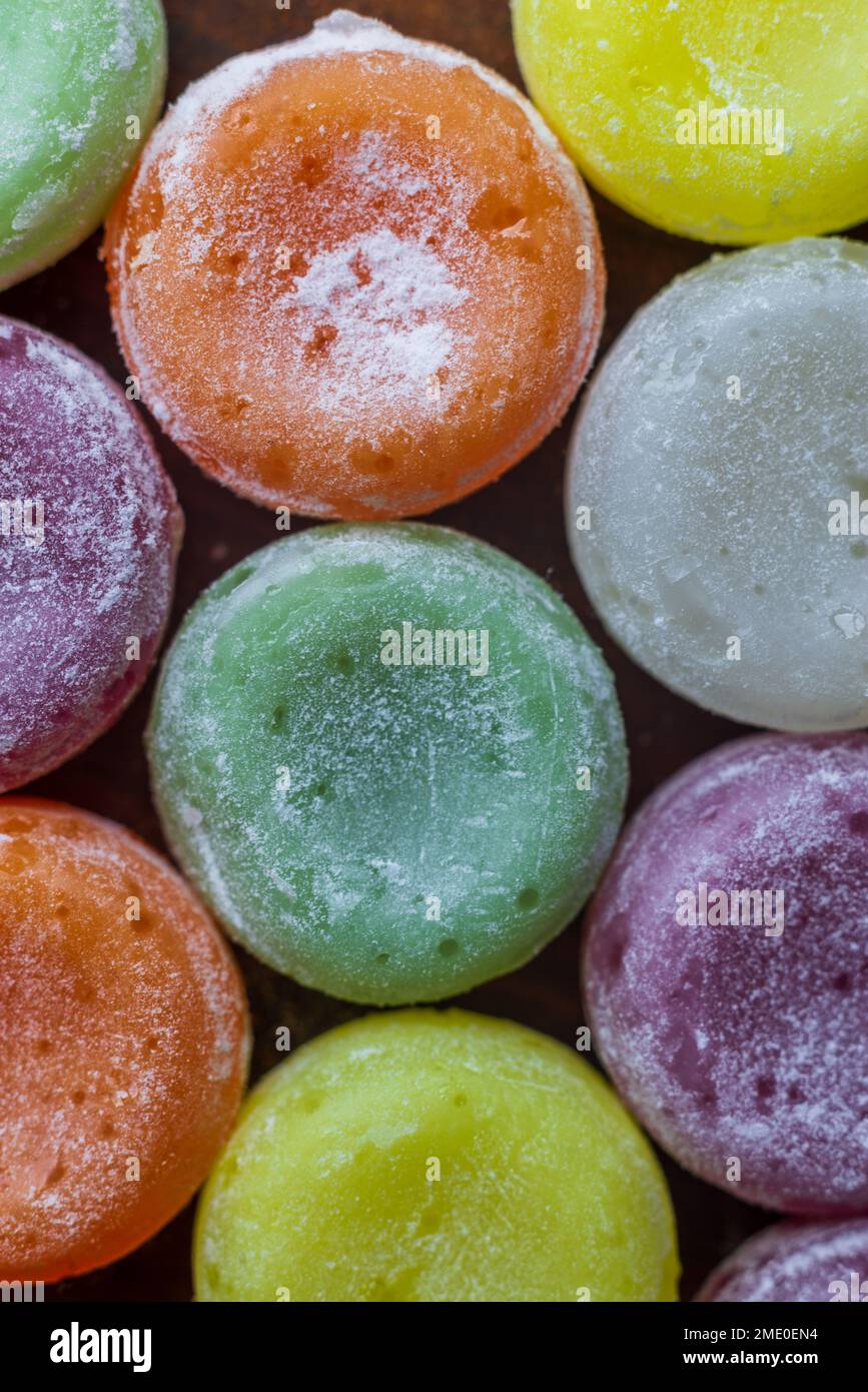 colorful sweet flavoured boiled sweets, candies, Candy on white, black ...