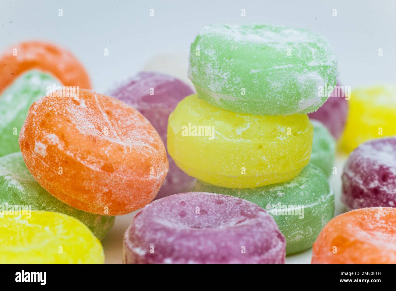 colorful sweet flavoured boiled sweets, candies, Candy on white, black ...