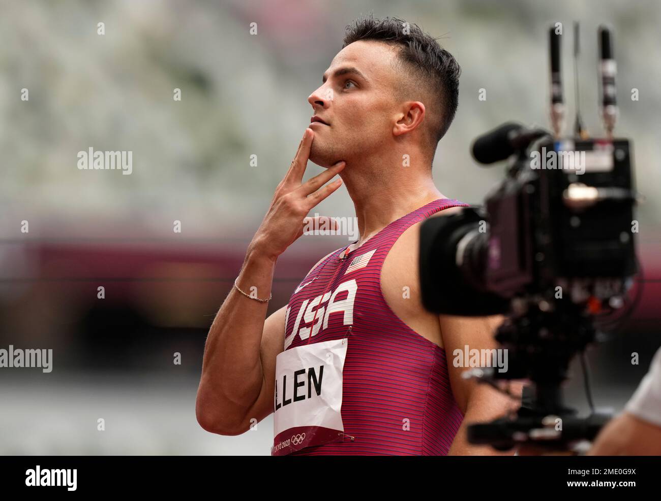 Devon Allen, of United States poses after winning a men's 110-meter ...