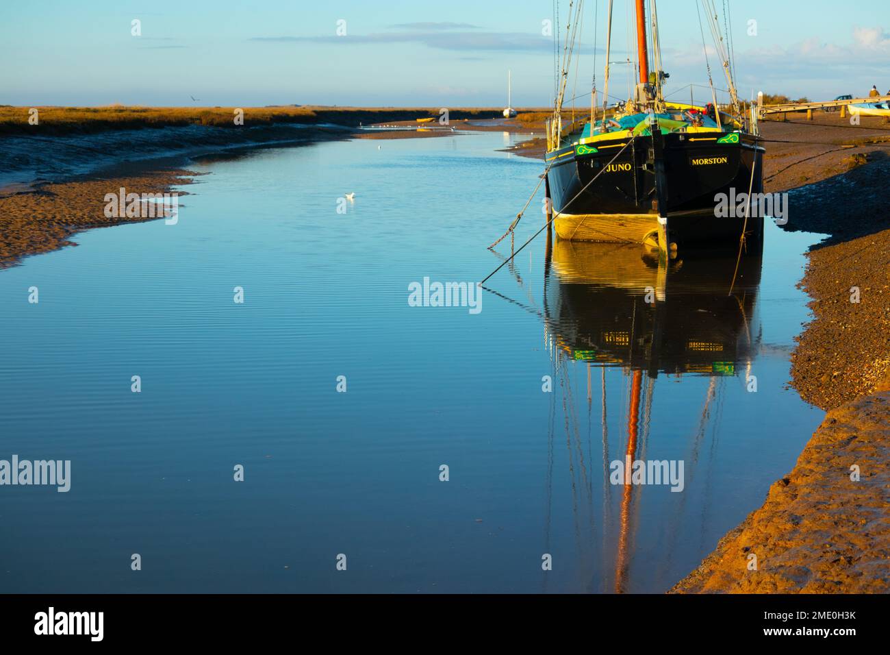 Sailing Barge Juno moored at Blakeney on the North Norfolk coast East ...