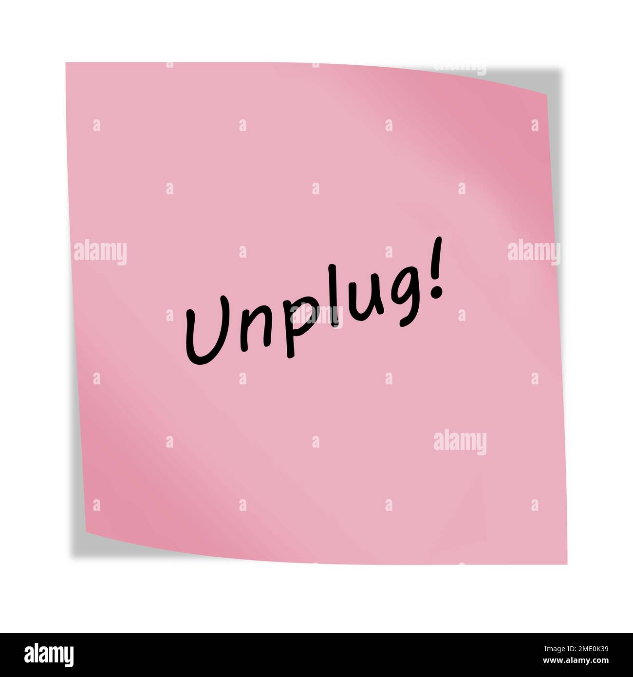 Unplug 3d illustration post note reminder on white with clipping path ...