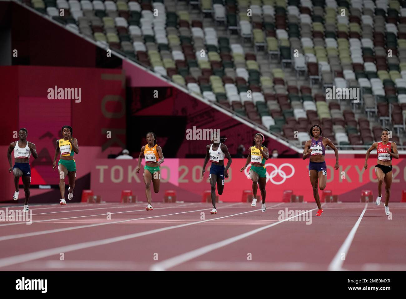 Runners compete in the final of the women's 200-meters at the 2020 ...
