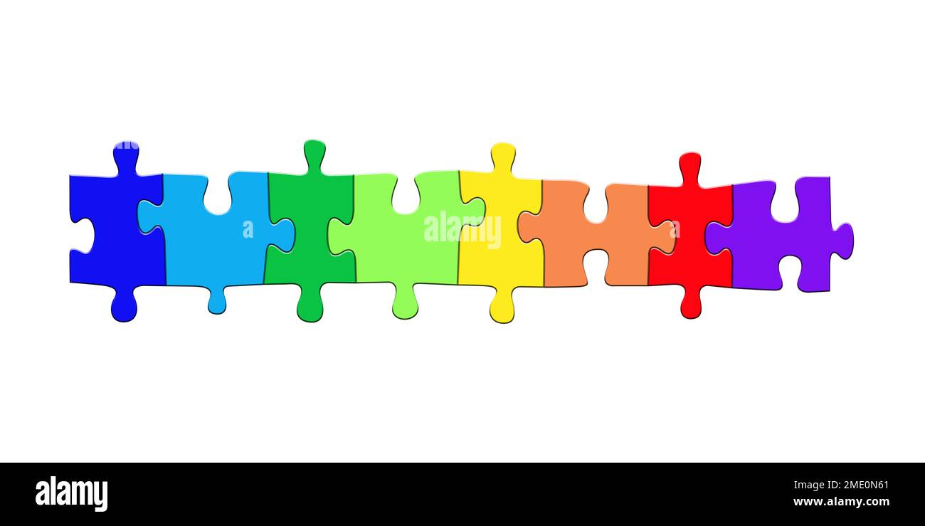 8 colorful jigsaw puzzle pieces against white background Stock Photo ...