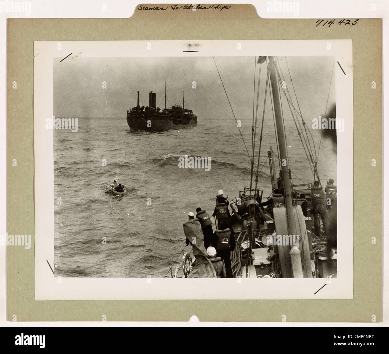 This image captures the rescue of an ill seaman aboard a striker ship ...
