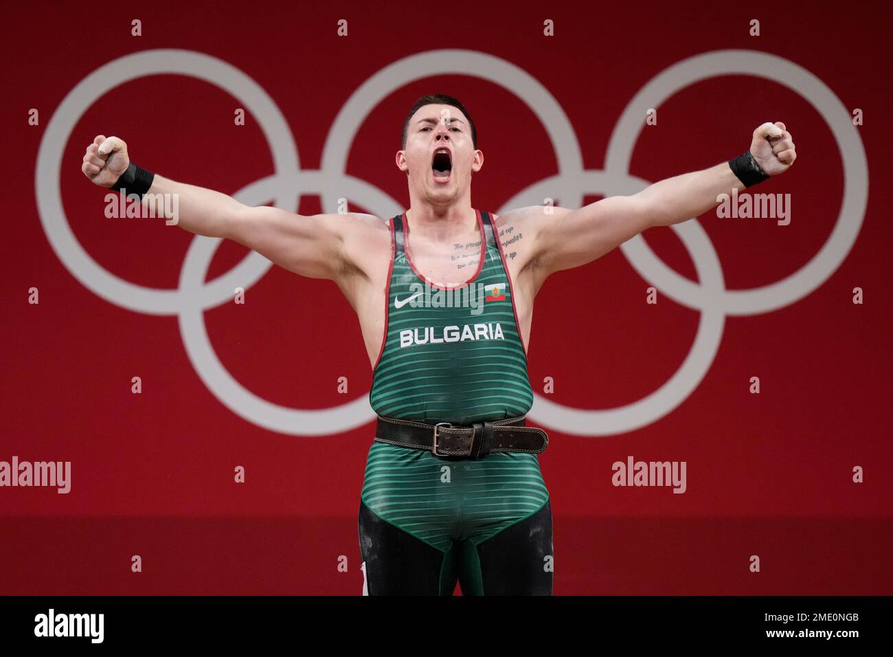 Hristo Dimitrov Hristov of Bulgaria celebrates after a successful lift ...