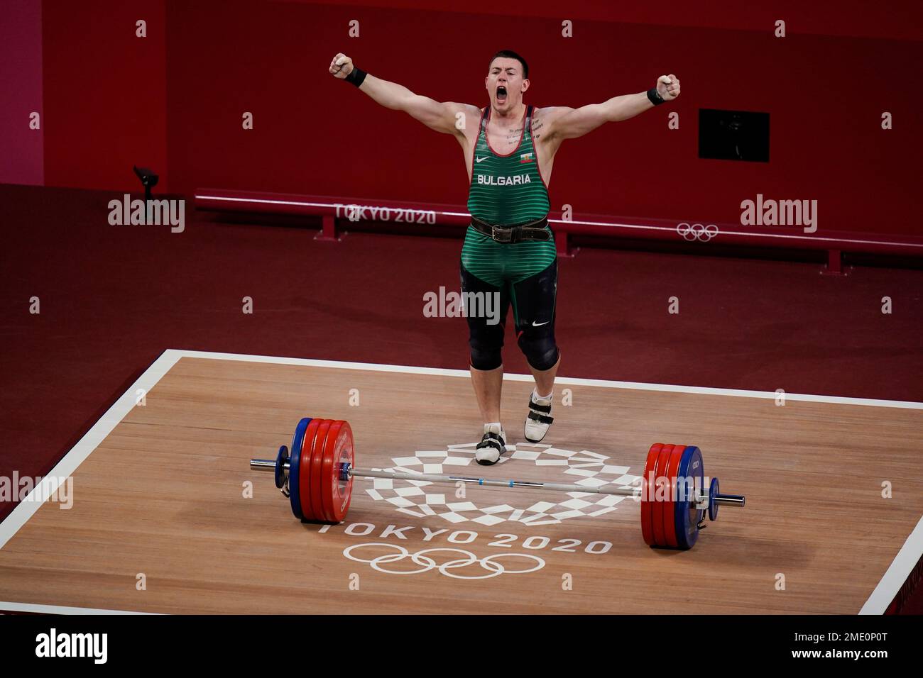 Hristo Dimitrov Hristov of Bulgaria celebrates a successful lift, in ...