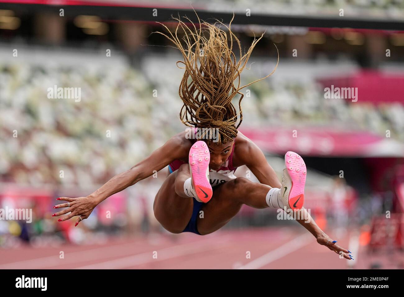 Tara Davis, of the United States, competes in the women's long jump ...
