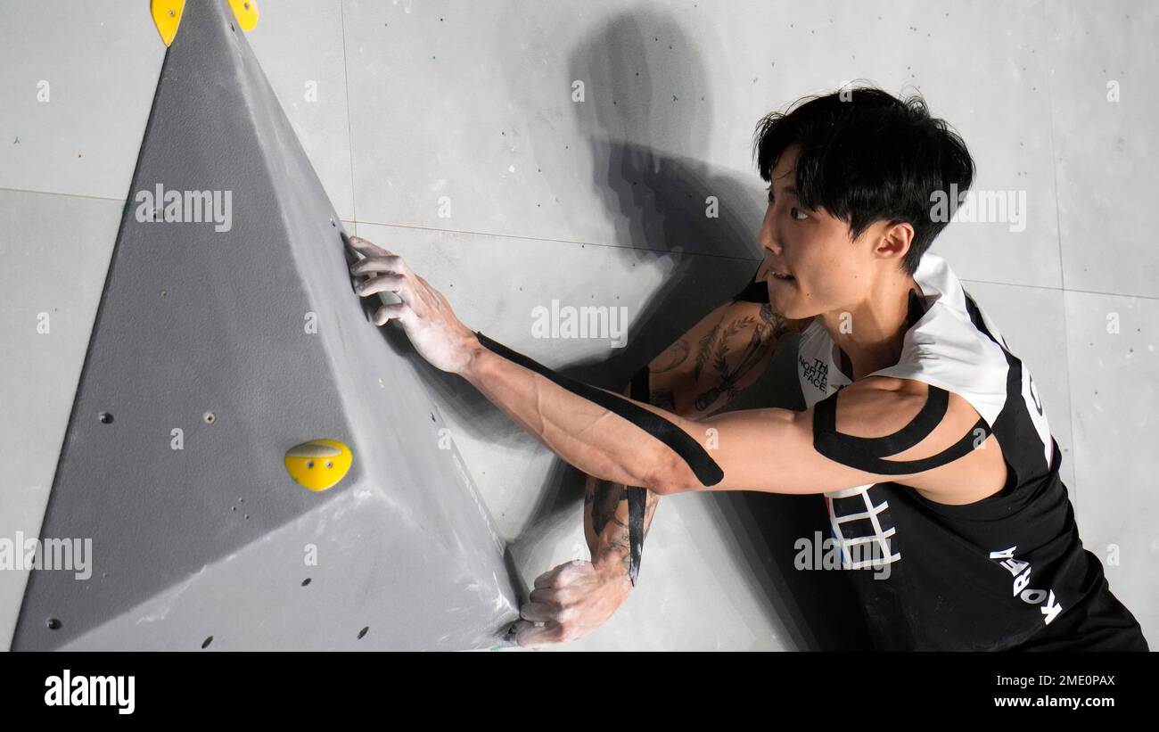 Chon Jong-won, of South Korea, participates during the bouldering ...