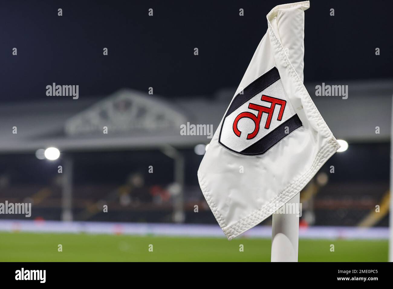 General view of Craven Cottage and a Fulham branded corner flag, Home ...