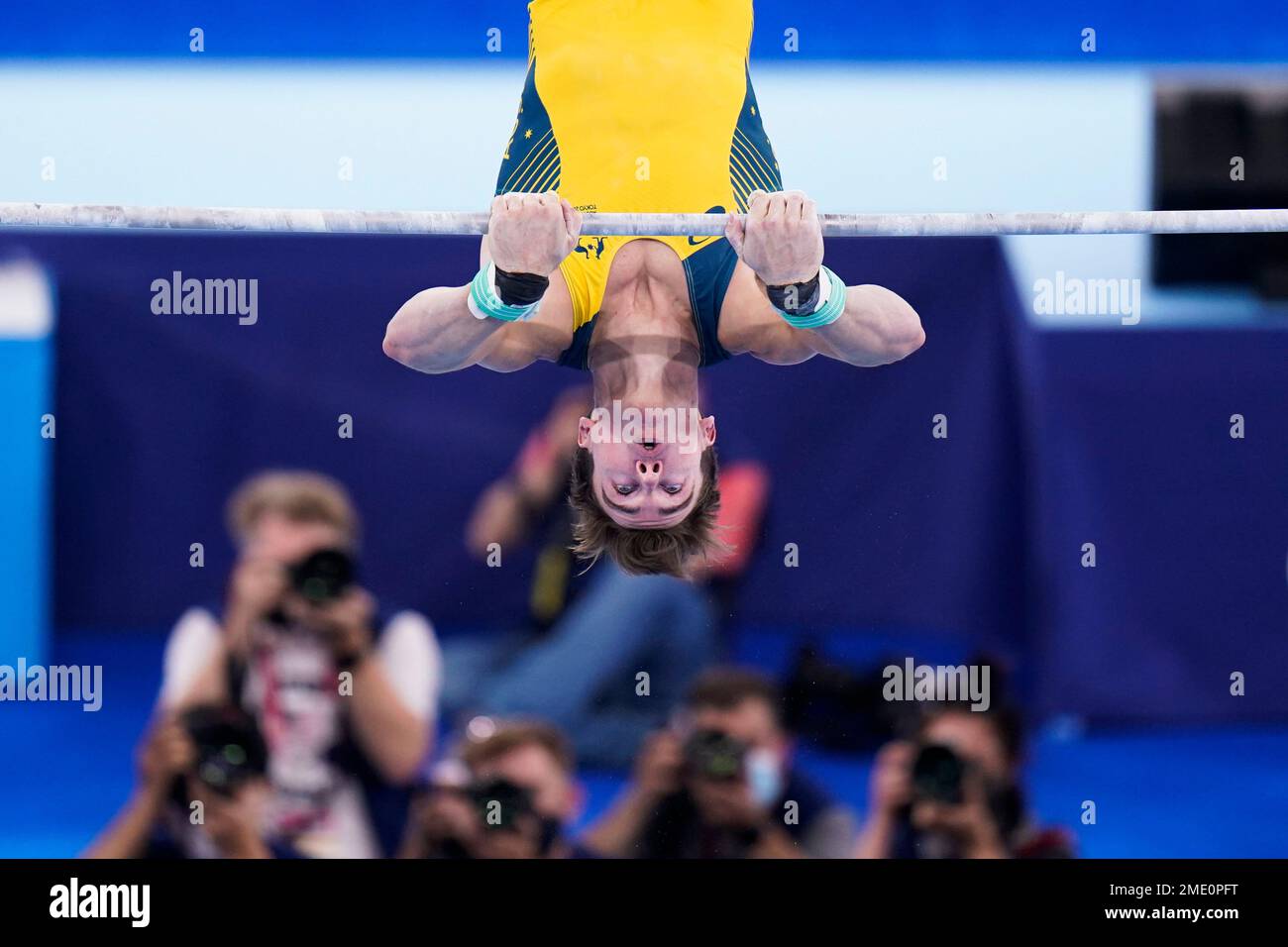 Tyson Bull, of Australia, competes on the horizontal bar during the ...