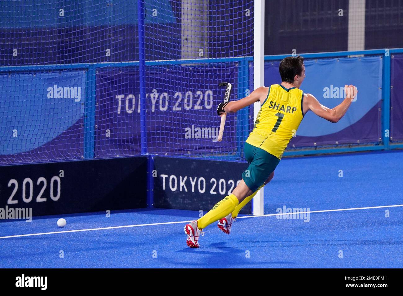 Australia's Lachlan Thomas Sharp (1) celebrates after scoring against ...
