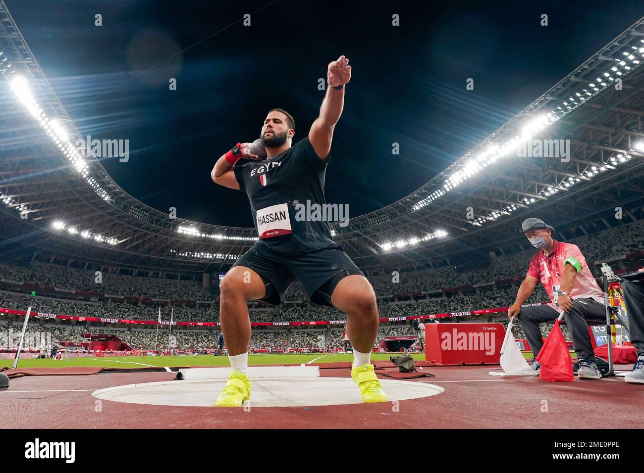 Mostafa Hassan, of Egypt, competes in qualifications for the men's shot ...