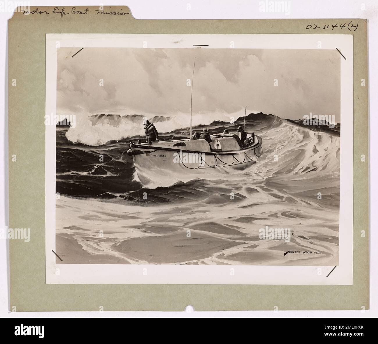 An oil painting by Hunter Wood depicts a U.S. Coast Guard motor ...