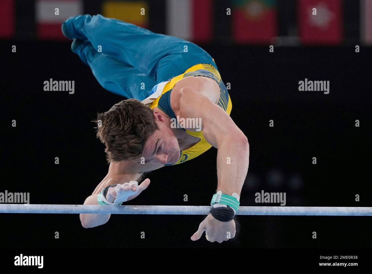 Tyson Bull, of Australia, performs on the horizontal bar during the ...
