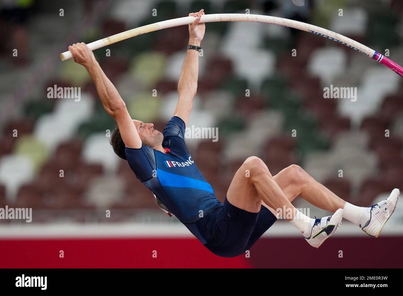 Renaud Lavillenie, of France, competes in the men's pole vault final at ...
