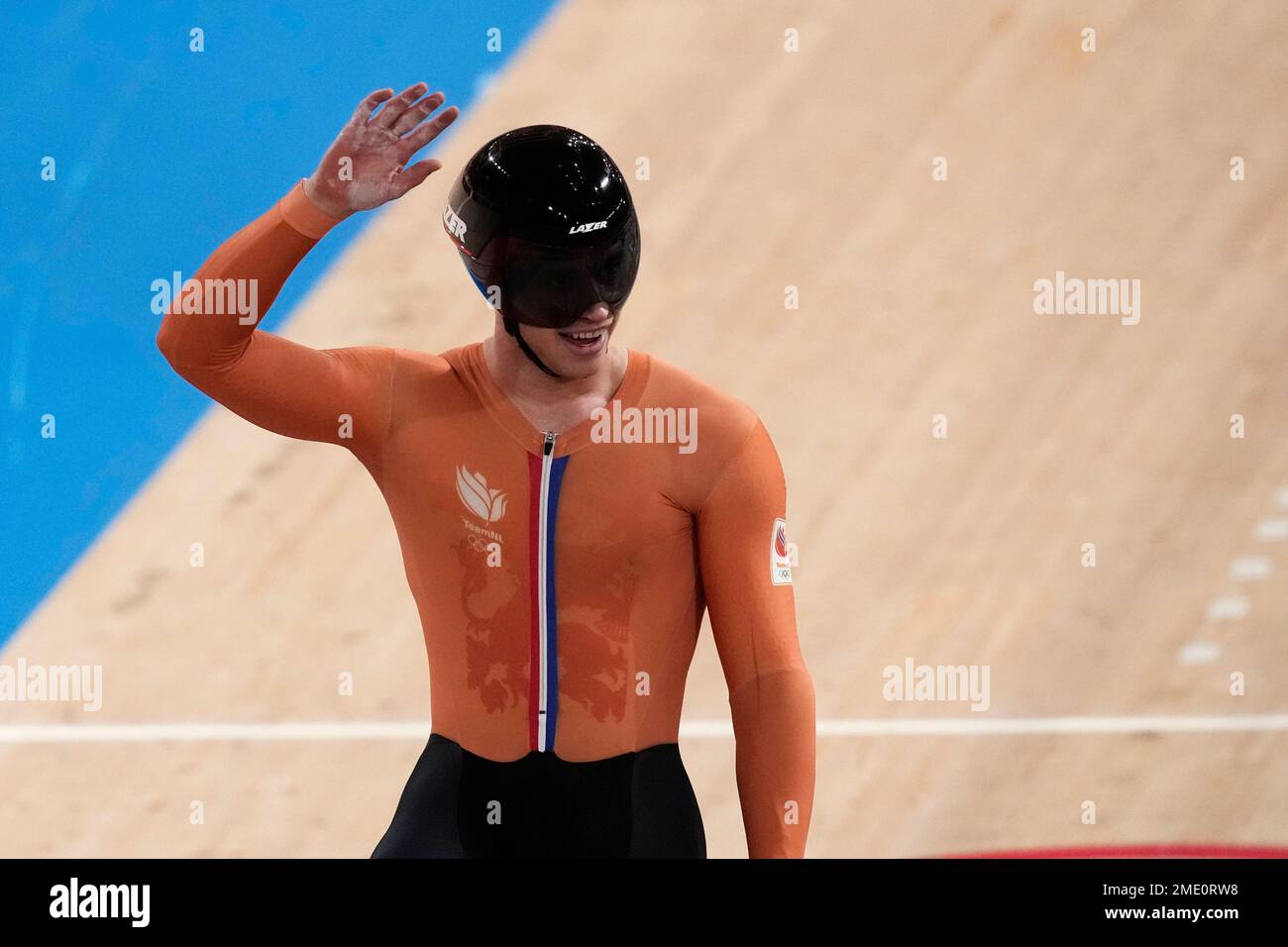 Harrie Lavreysen of Team Netherlands reacts after winning the gold ...