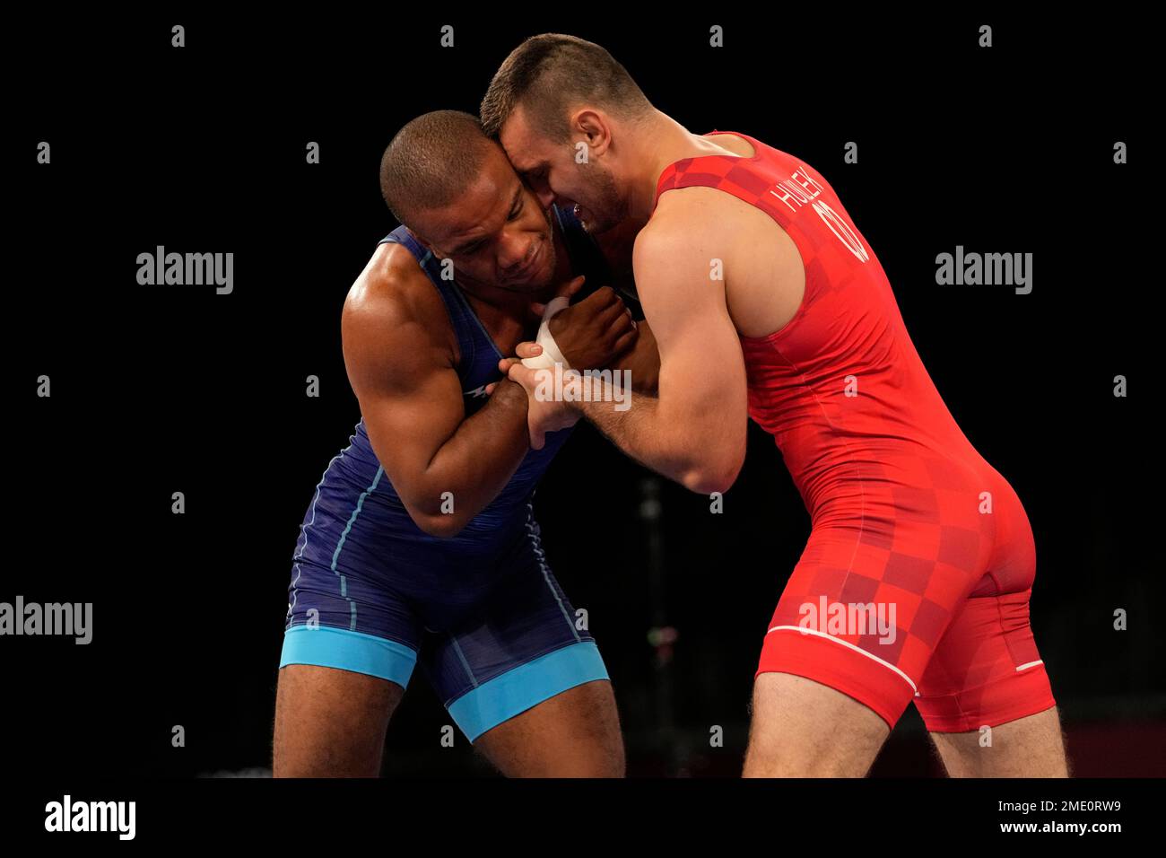 Croatia's Ivan Huklek, right, and Ukraine's Zhan Beleniuk compete ...