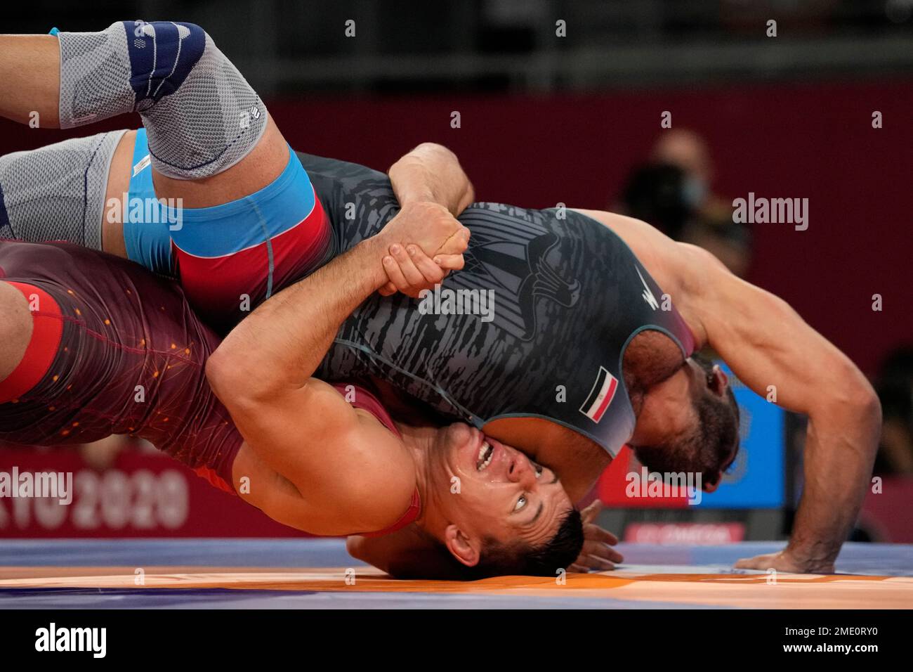 Hungary's Viktor Lorincz, bottom, and Egypt's Mohamed Metwally compete ...