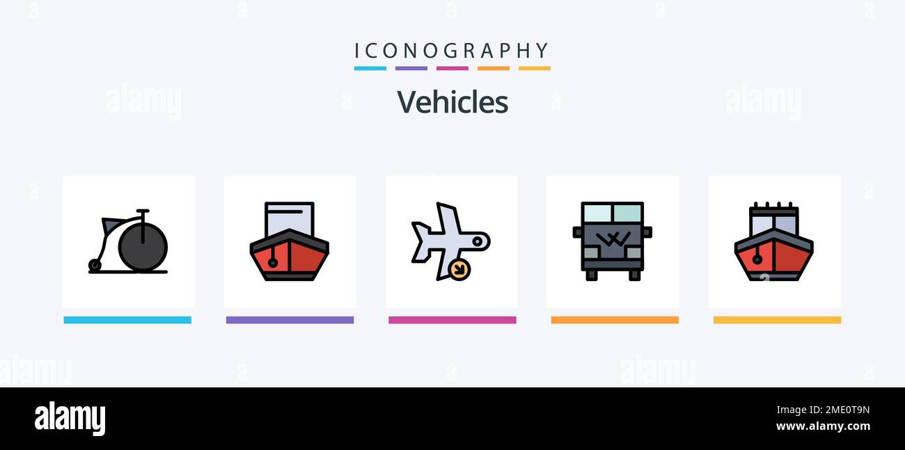 Vehicles Line Filled 5 Icon Pack Including flight. vehicles. landing. transportation. tram ...
