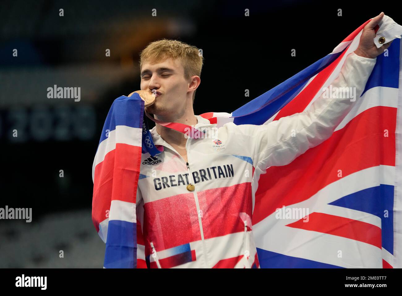Jack Laugher of Britain pose for a photo after winning bronze medal in ...