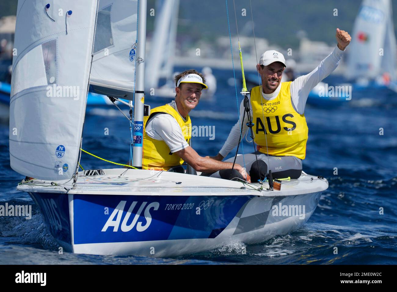 Australia's Will Ryan and Mathew Belcher celebrate at the end of a men ...
