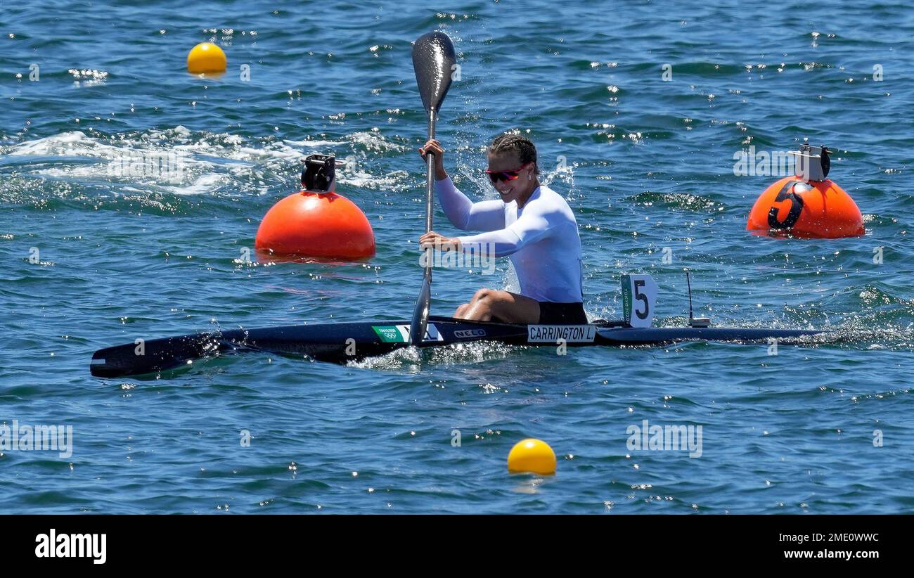 Lisa Carrington, of New Zealand, competes in the women's kayak single ...