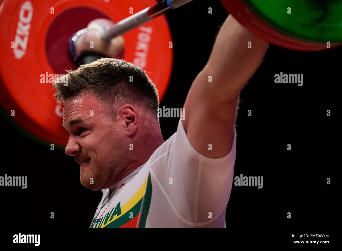 Arnas Sidiskis of Lithuania competes in the men's 109kg weightlifting ...