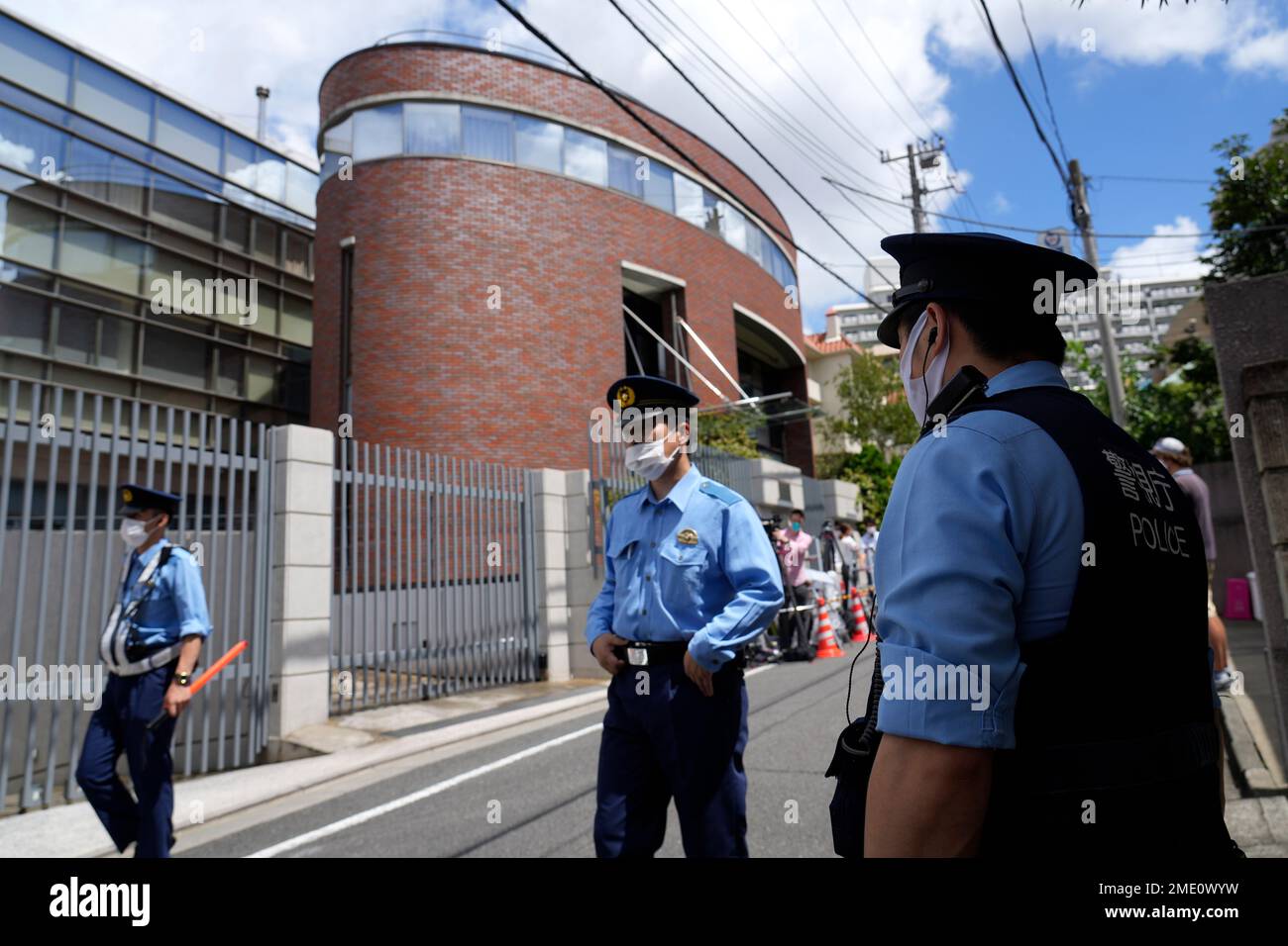 Police officers guard outside the Poland Embassy Tuesday, Aug. 3, 2021 ...