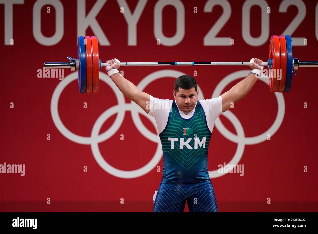 Ovez Ovezov of Turkmenistan competes in the men's 109kg weightlifting ...