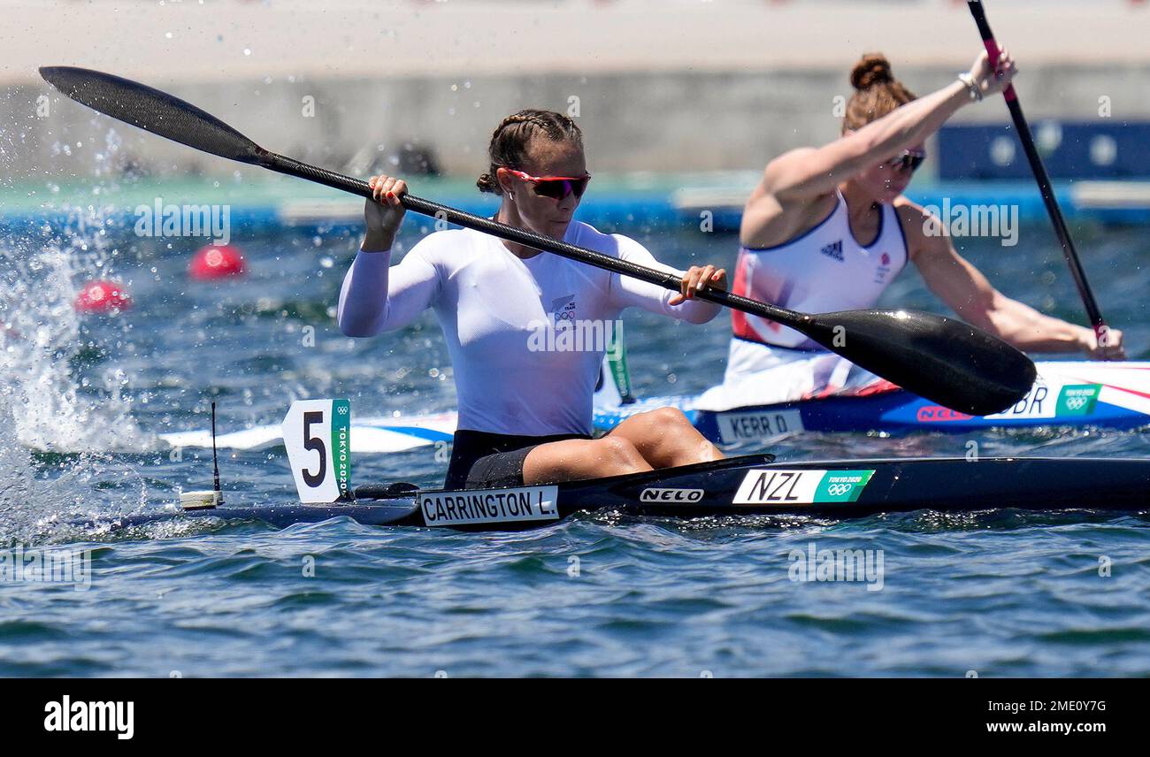 Lisa Carrington, of New Zealand, competes in the women's kayak single ...