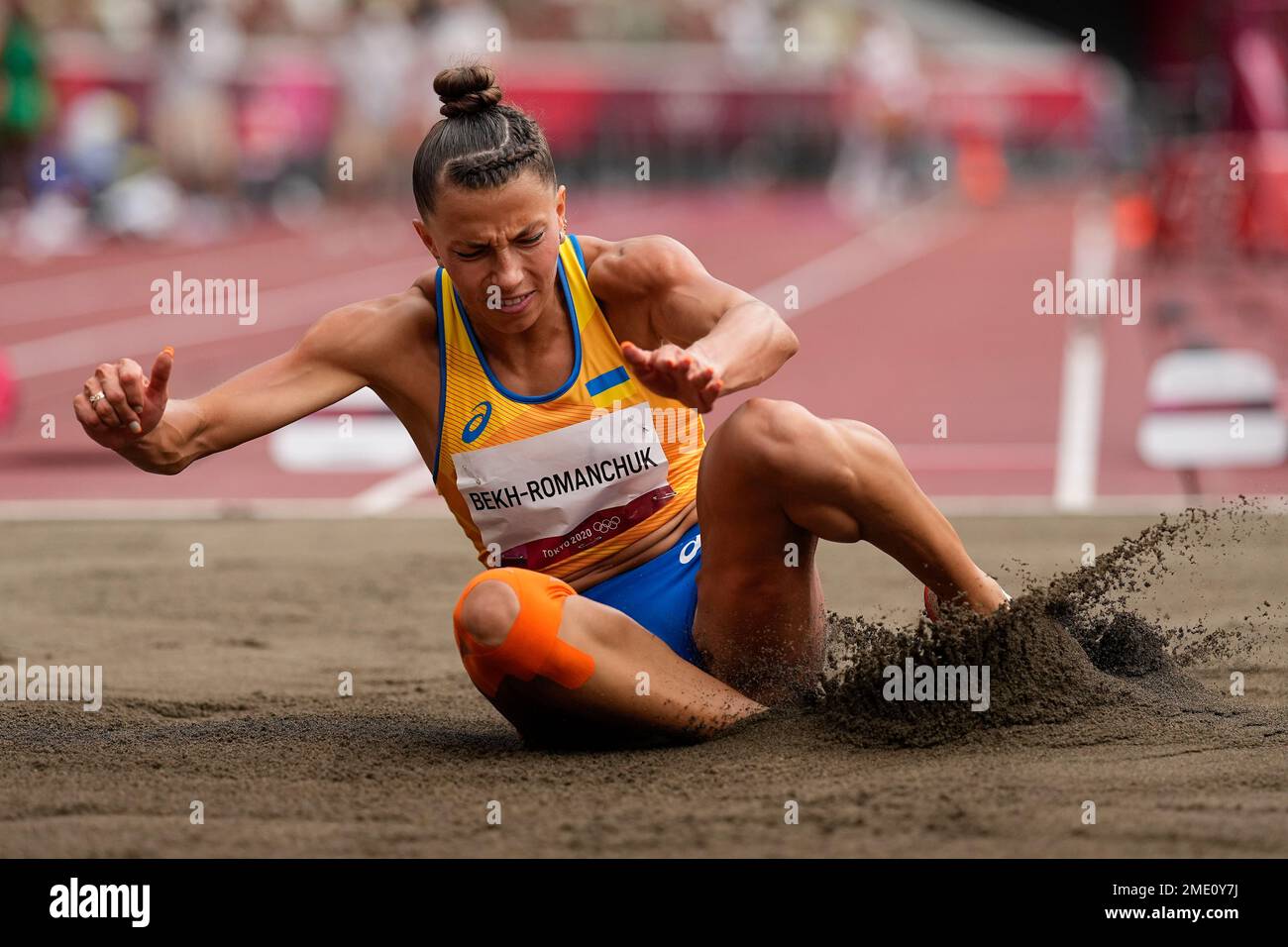 Maryna Bekh-Romanchuk, of Ukraine, competes in the women's long jump ...