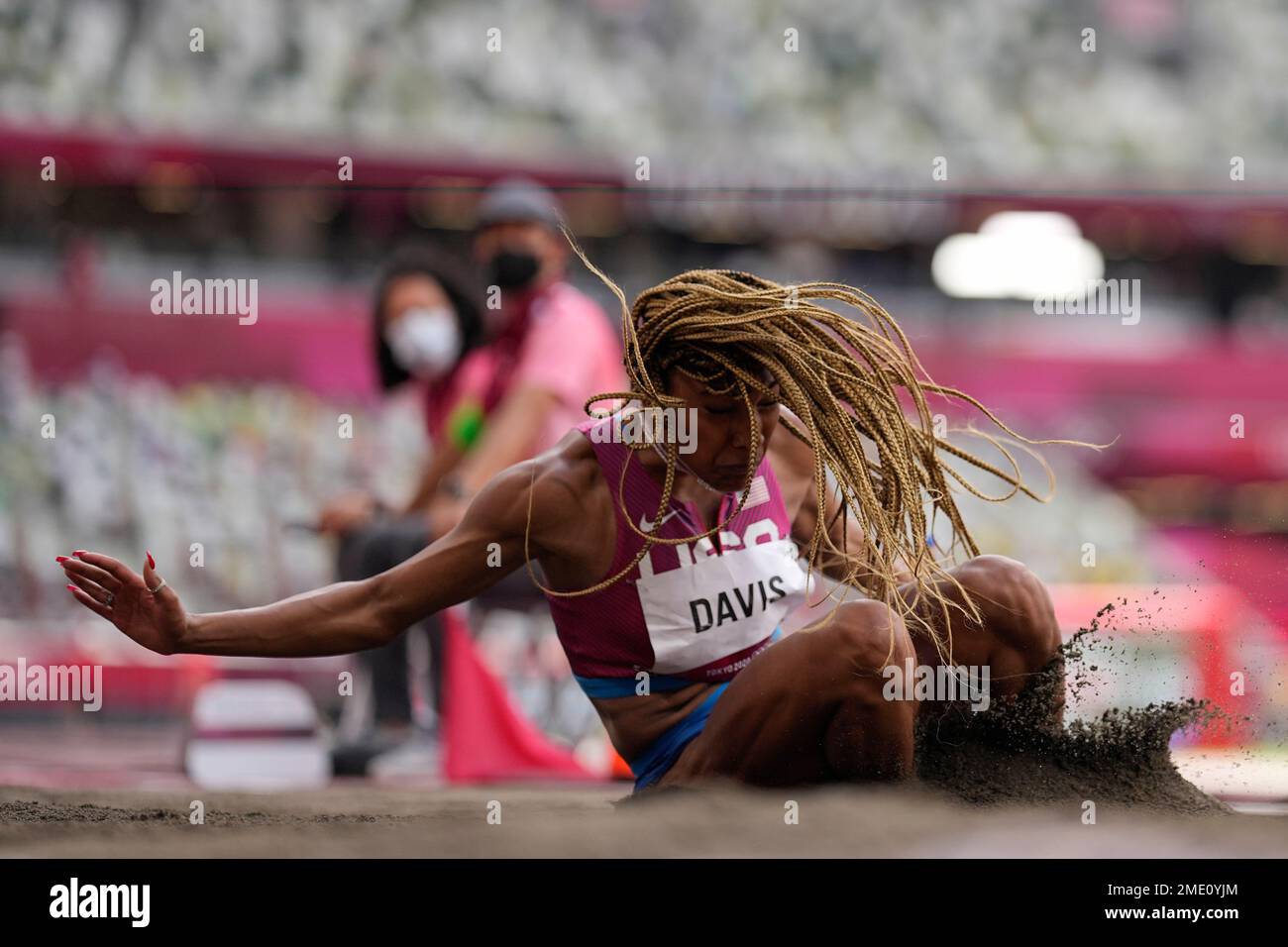 Tara Davis, of the United States, competes in the women's long jump ...