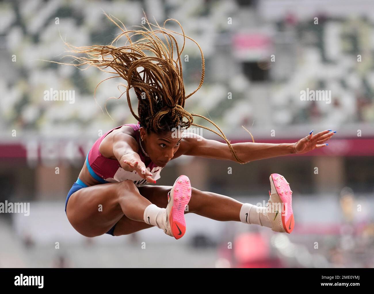 Tara Davis, of United States competes in the women's long jump final at ...