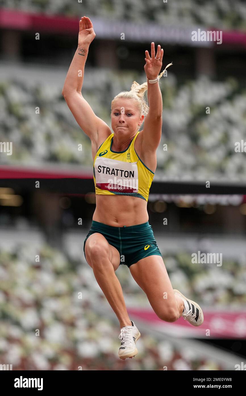 Brooke Stratton, of Australia, competes in the women's long jump final ...