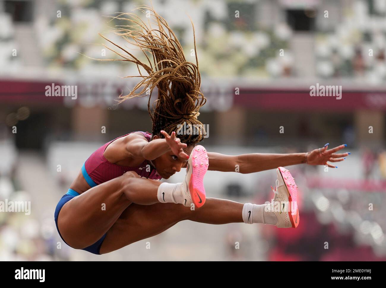 Tara Davis, of United States competes in the women's long jump final at ...