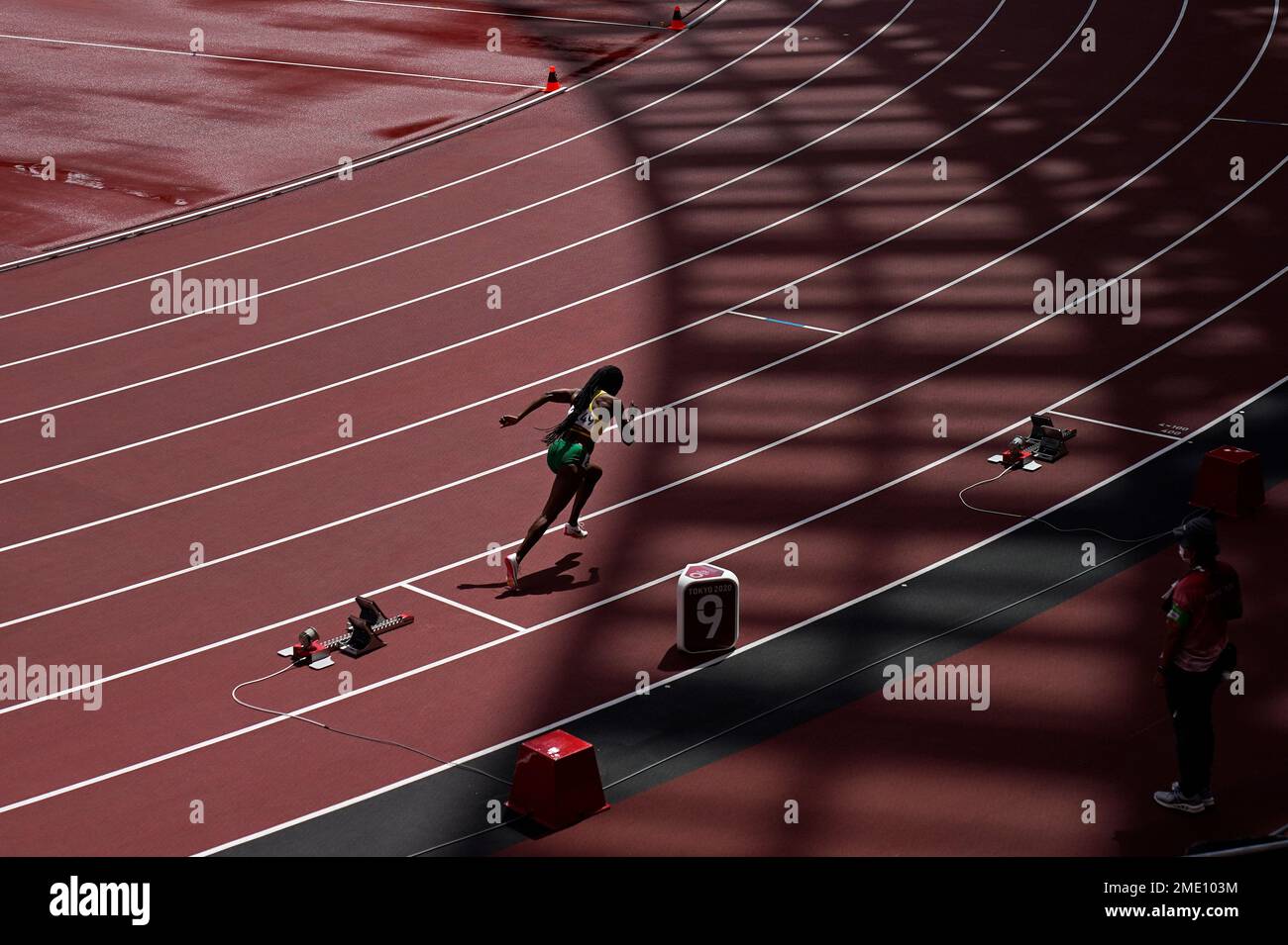 Aliyah Abrams, of Guyana starts a women's 400-meter heat at the 2020 ...