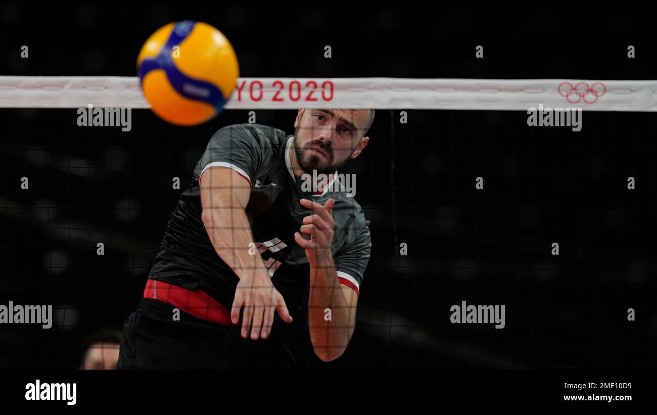 Canada's Nicholas Hoag during the men's volleyball quarterfinal match ...