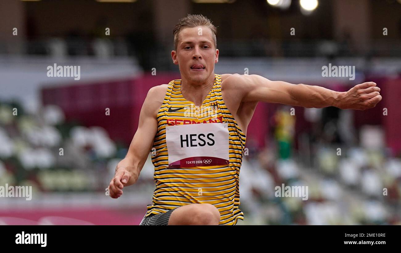 Max Hess, of Germany, competes in qualifications for the men's triple ...