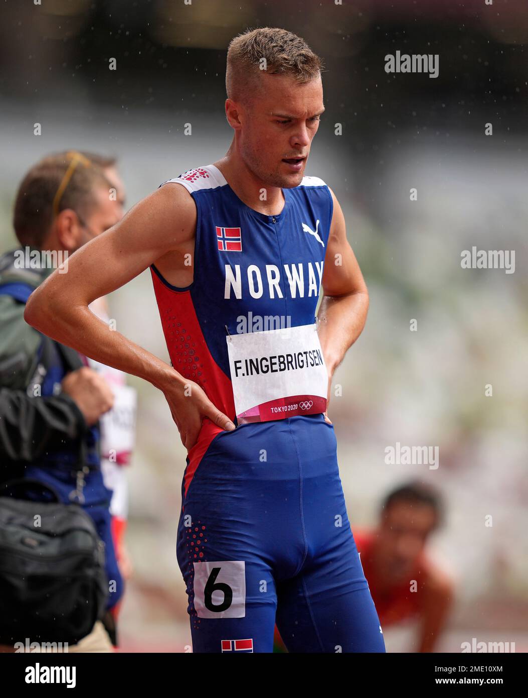 Filip Ingebrigtsen, of Norway reacts after finishing a men's 1,500 ...