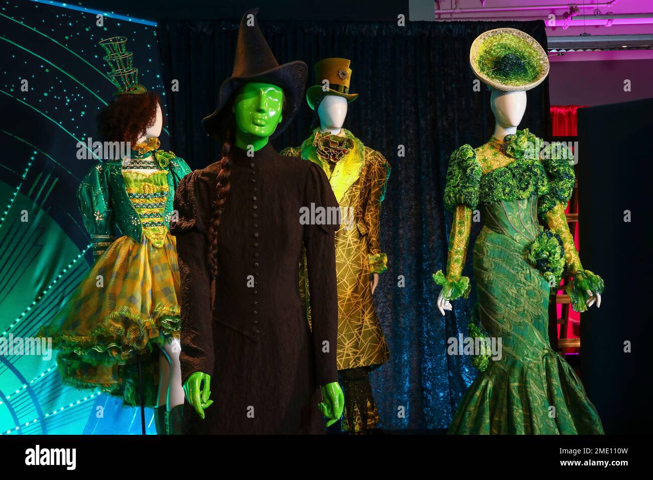 Costumes from the Broadway musical "Wicked" are displayed at the ...