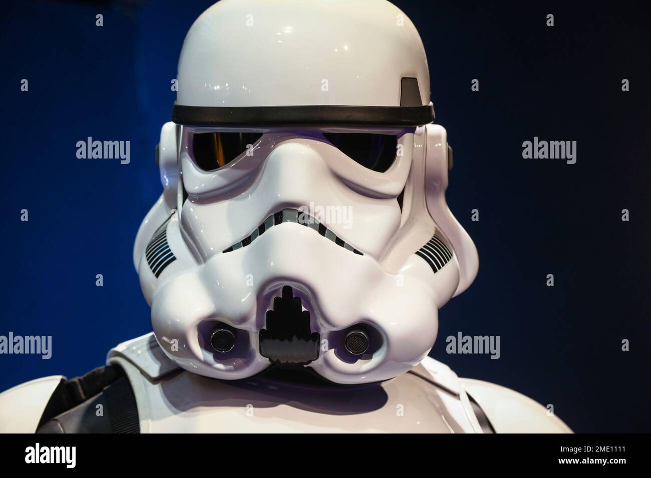 A stormtrooper costume from the "Star Wars" series of movies on display ...