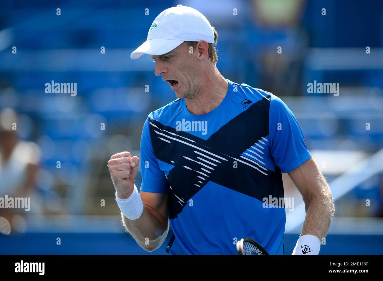 Kevin Anderson, of South Africa, reacts during a match in the Citi Open ...
