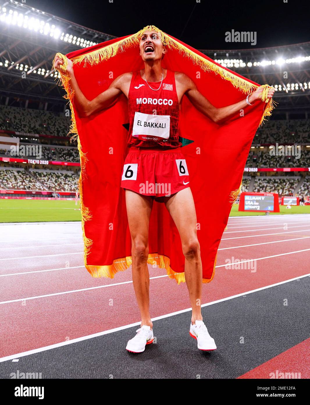 Soufiane El Bakkali of Morocco celebrates winning the gold medal in the ...