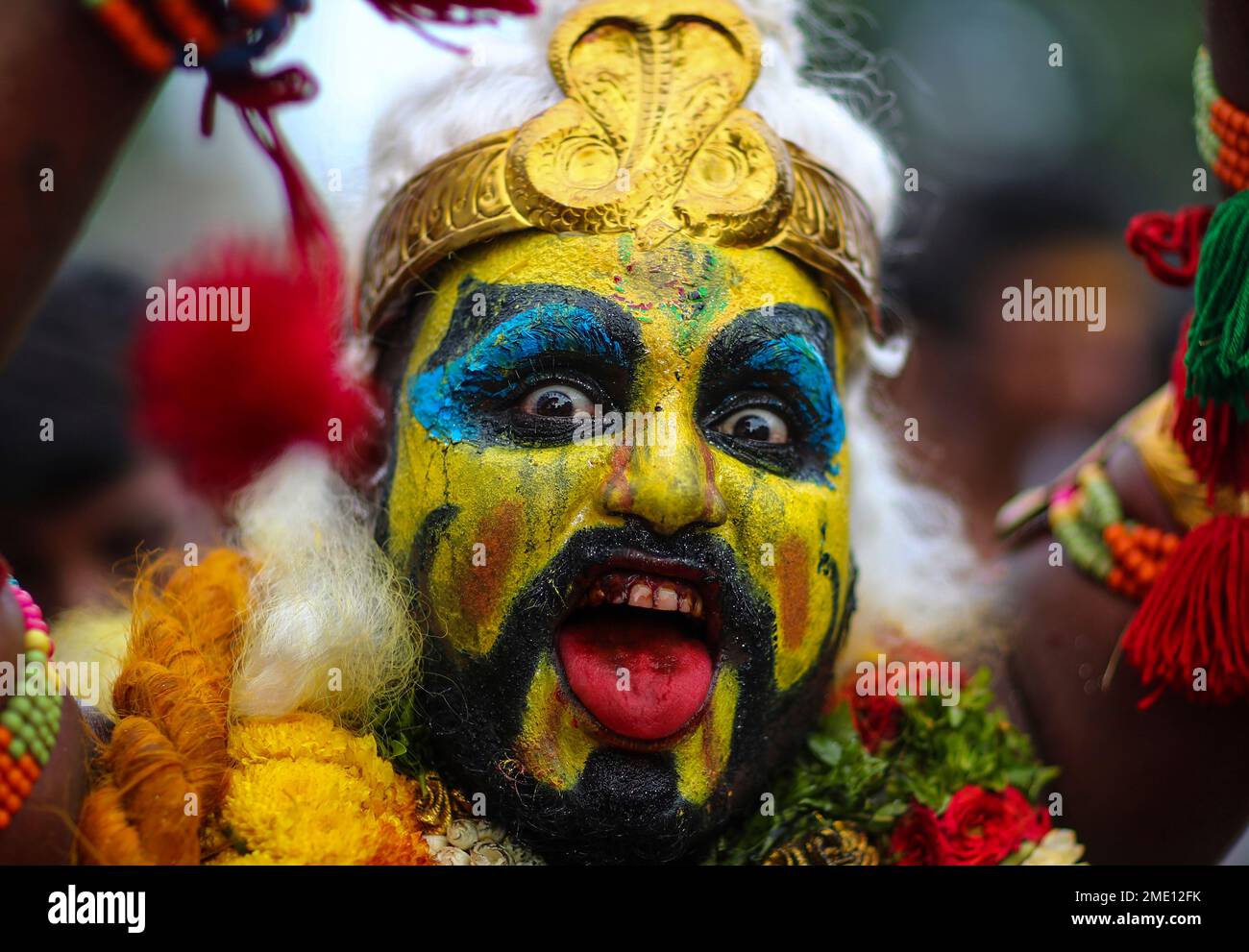 A devotee of Hindu goddess Kali performs a ritual during the 'Bonalu ...