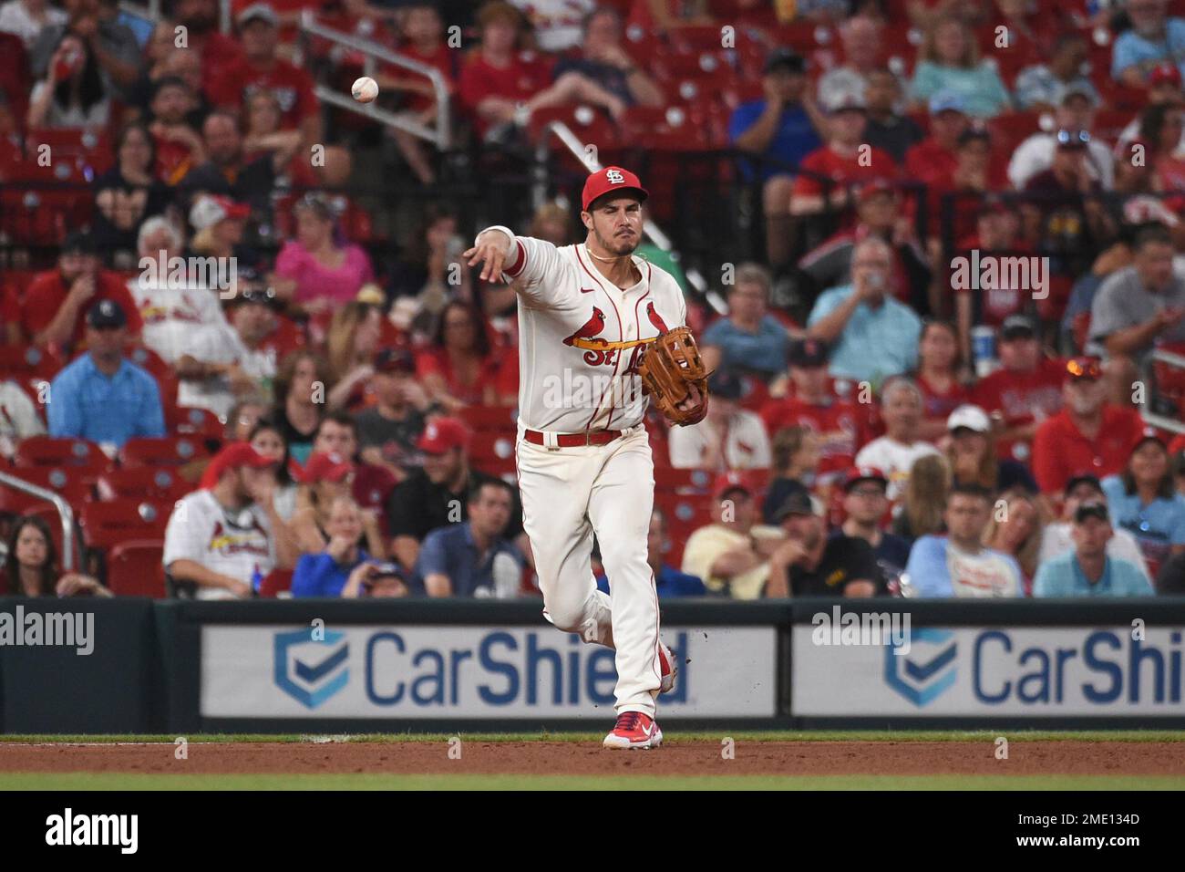 St. Louis Cardinals third baseman Nolan Arenado throws to first for an ...